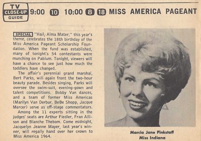 1963 TV AD / MISS AMERICA PAGEANT / MISS INDIANA MARCIA JANE PINKSTAFF ...