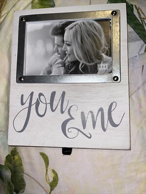 4x 6 You & Me Silk Screened Rustic Wood Frame white wood silver border ...