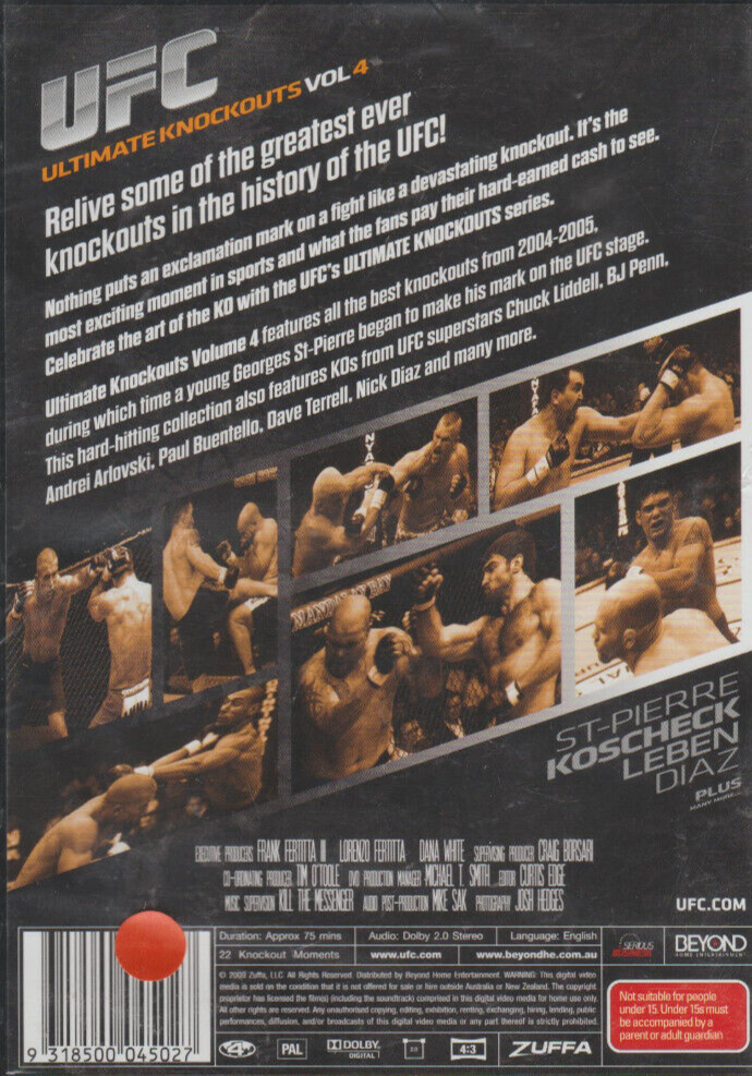 UFC Ultimate Knockouts Volume 4 (DVD, 2006) - NEW SEALED - Free Post ...
