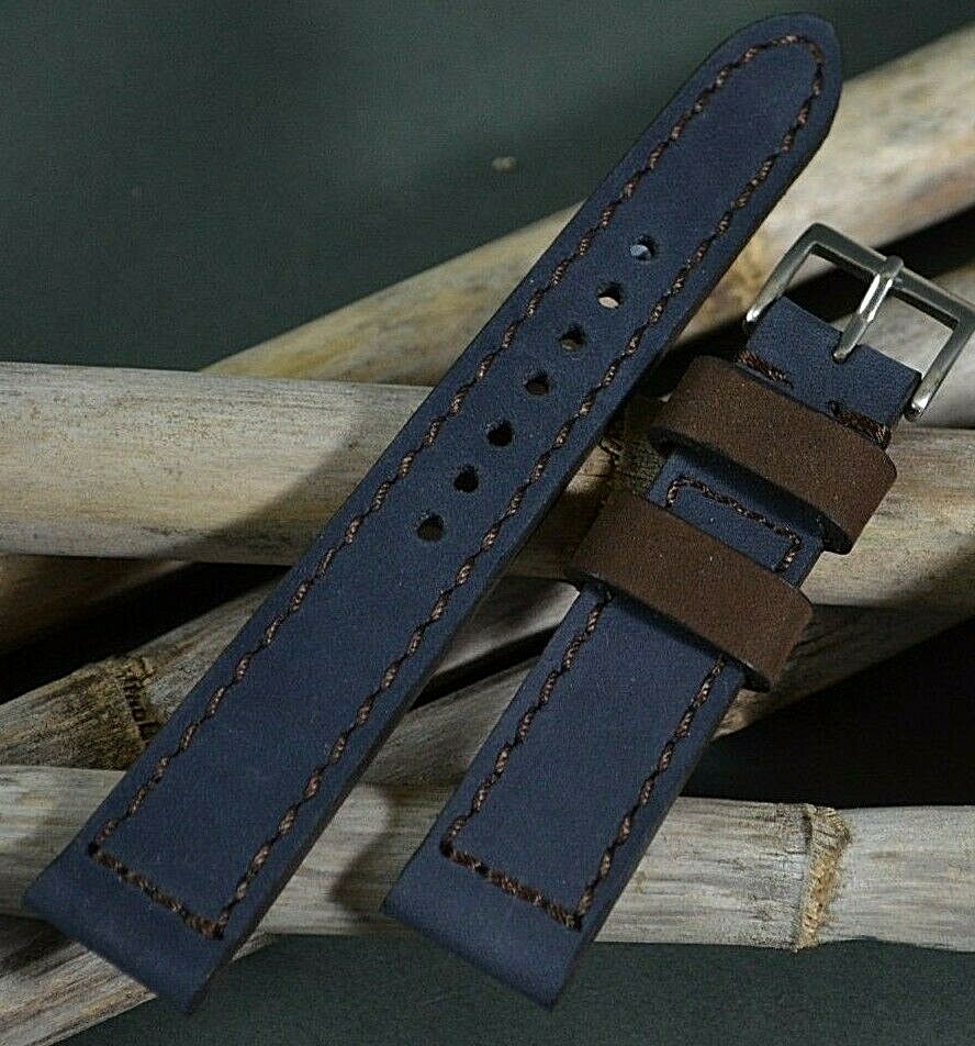 MA WATCH STRAP 22 20 18 MM BLUE BROWN FOREST GENUINE NUBUK LEATHER ...