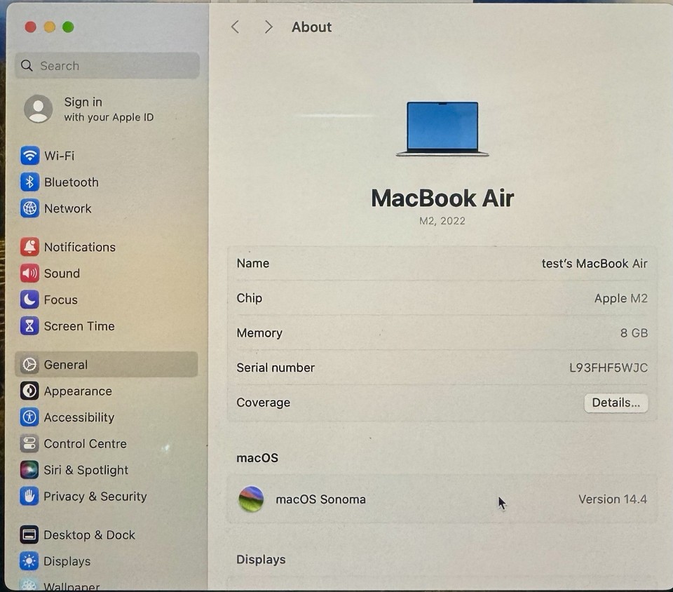 Apple MacBook Air 13.6” 256GB SSD, M2, 8GB Ram, Starlight Silver (Fully ...