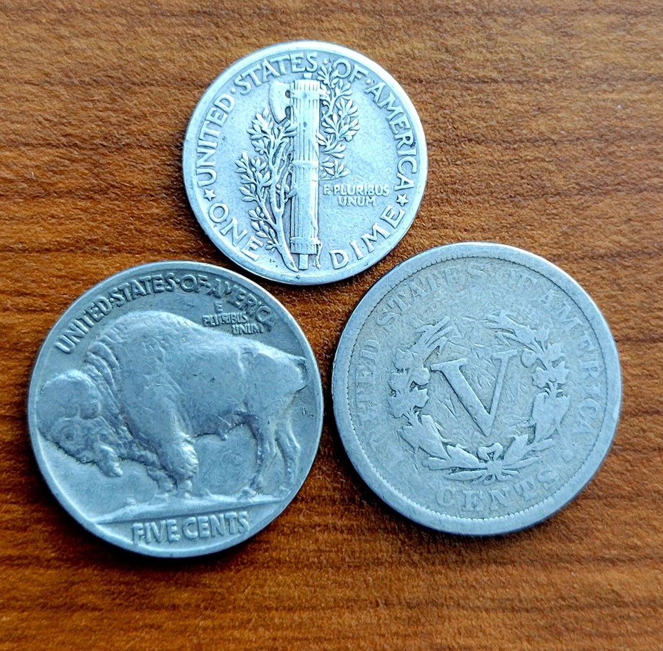 Mercury Silver and 2 more Old US Coins Lot of 3 Rare US Coins. NO CULL ...