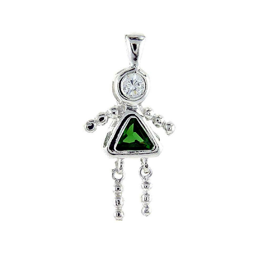Sterling Silver Birthstone Baby Girl Pendant Charm Colored Cubic ...