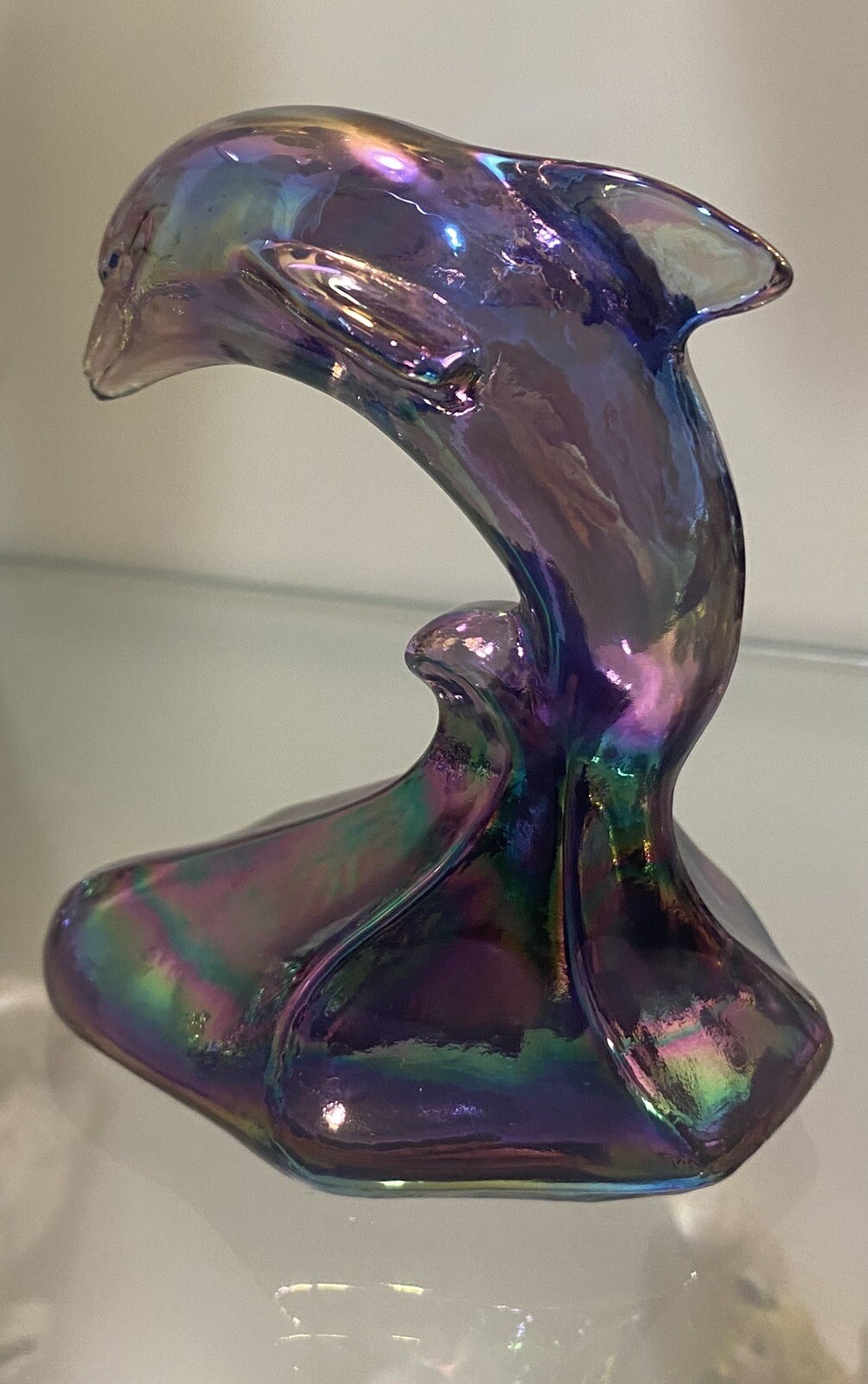 Beautiful Fenton Carnival Iridescent Stretch Glass Dolphin Figurine ...