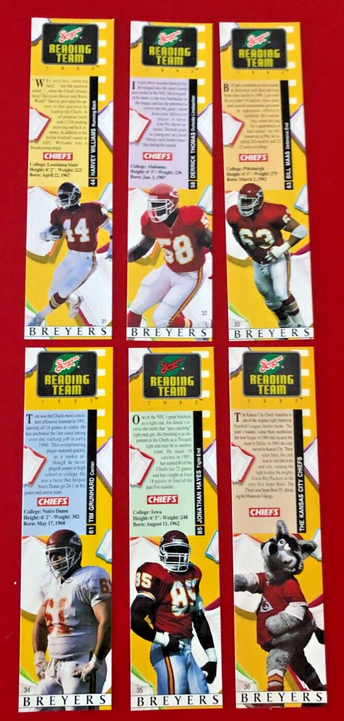 Breyers Reading Team Bookmarks 1992 Set of Chiefs 6 bookmarks Mint | eBay
