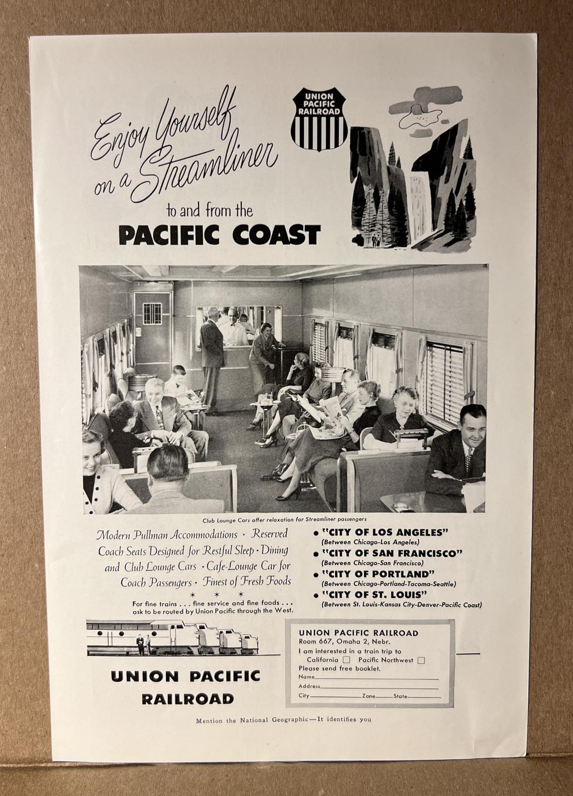 Vintage 1950’s Union Pacific Railroad Streamliner Print Ad 6.75 X 10 ...