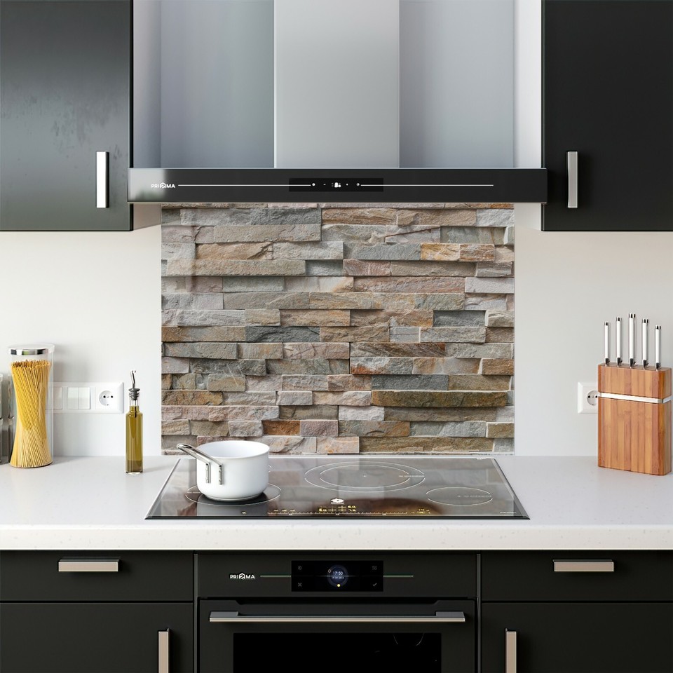 Kitchen Glass Splashback Toughened Tile Cooker ANY SIZE Stone Brick ...