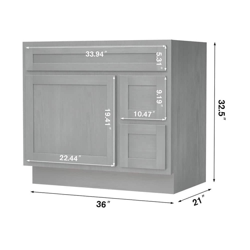 Vanity Art Bath Vanity Cabinet 36" x 21" x 32.5" 2-Right Drawers Silver ...