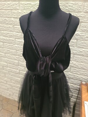 NEW Cider Wrap Tie Front Crop Top In Black Velour Size XL | eBay