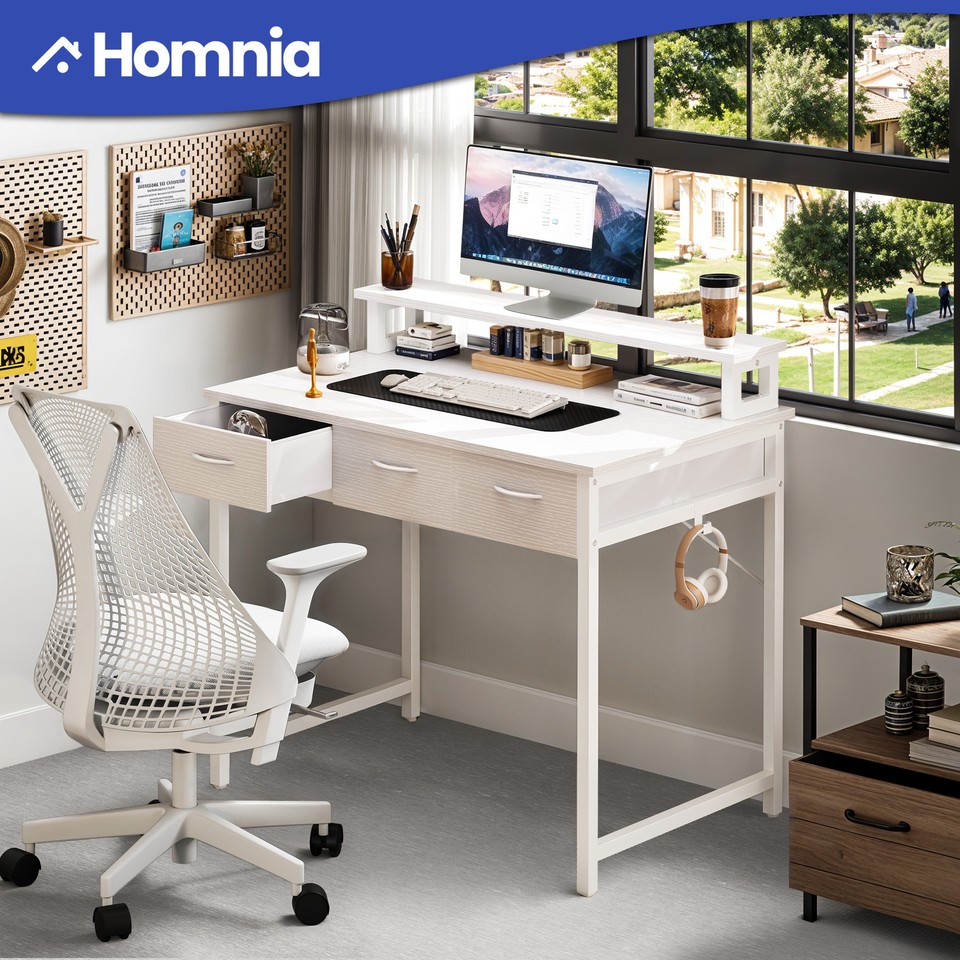 Computer Desk Office Study Vanity Table Space Saving w/ Monitor Stand ...