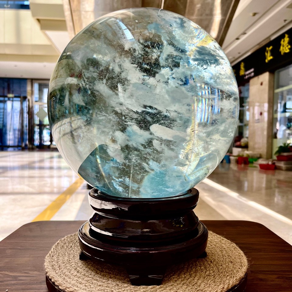 51.26LB 270mm Clear melting Quartz sphere Quartz Blue Crystal ball ...