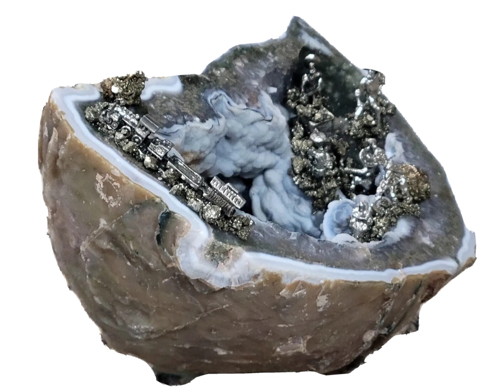 LARGE Mineral Geode DIORAMA Gold Mining Railroad Scene 7"x5" near 5 ...