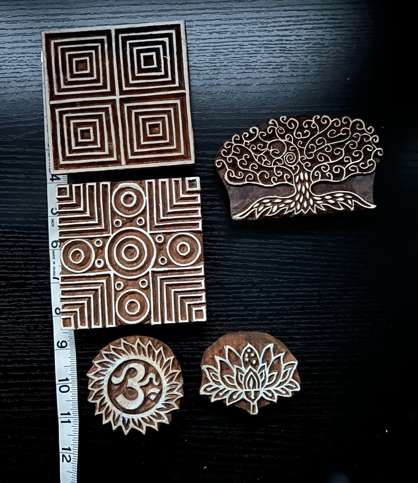 Handcrafted Indian Wood 5 Stamps Set Hand Craved Printing Block Textile ...