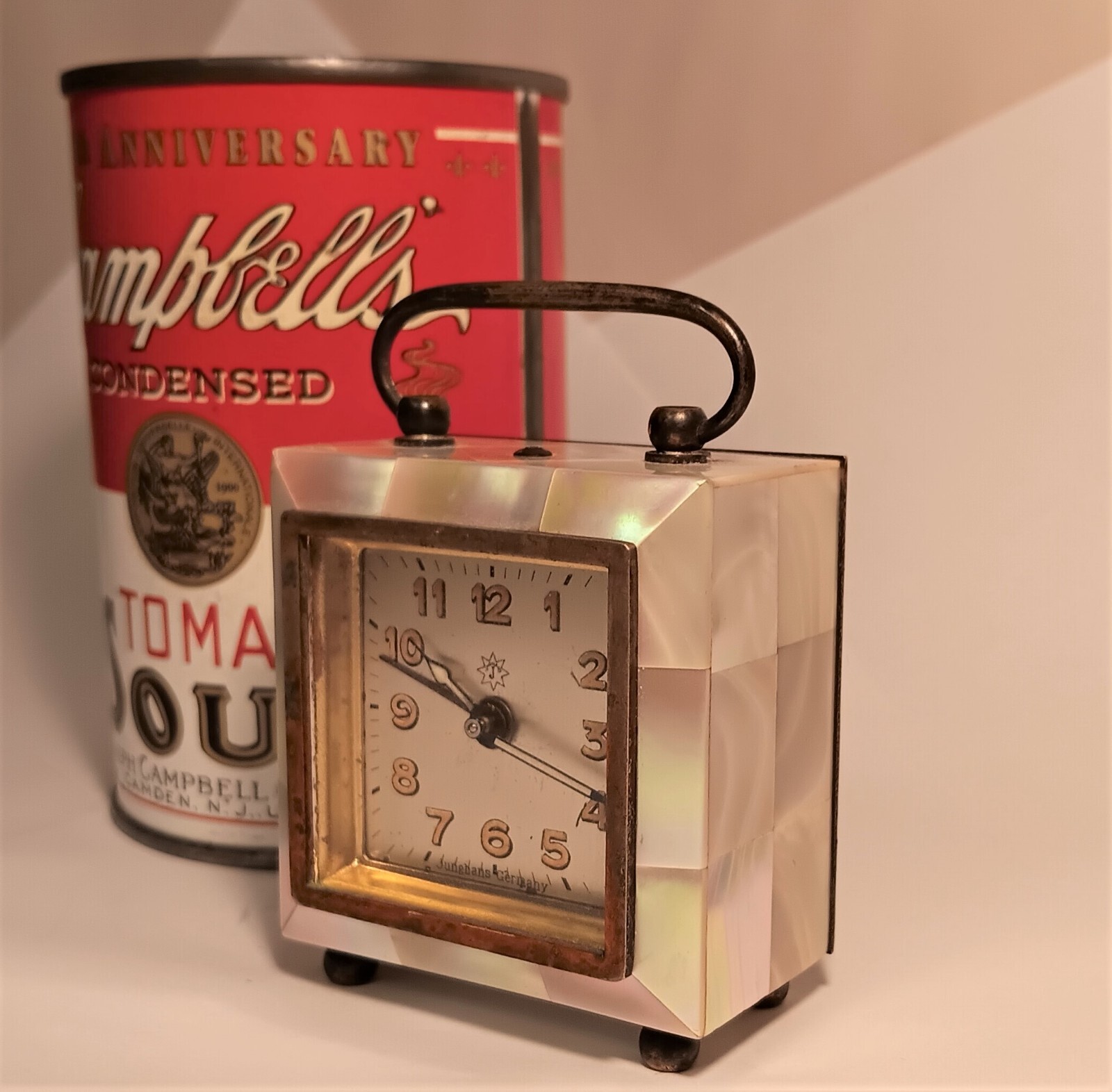 1920s MOTHER OF PEARL junghans travel alarm clock vtg art deco seashell ...