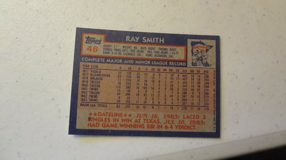 1984 TOPPS #46 RAY SMITH BASEBALL CARD | eBay