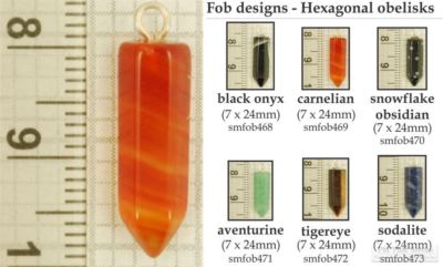 Hexagonal obelisk decorative fobs, various designs & keychain options ...