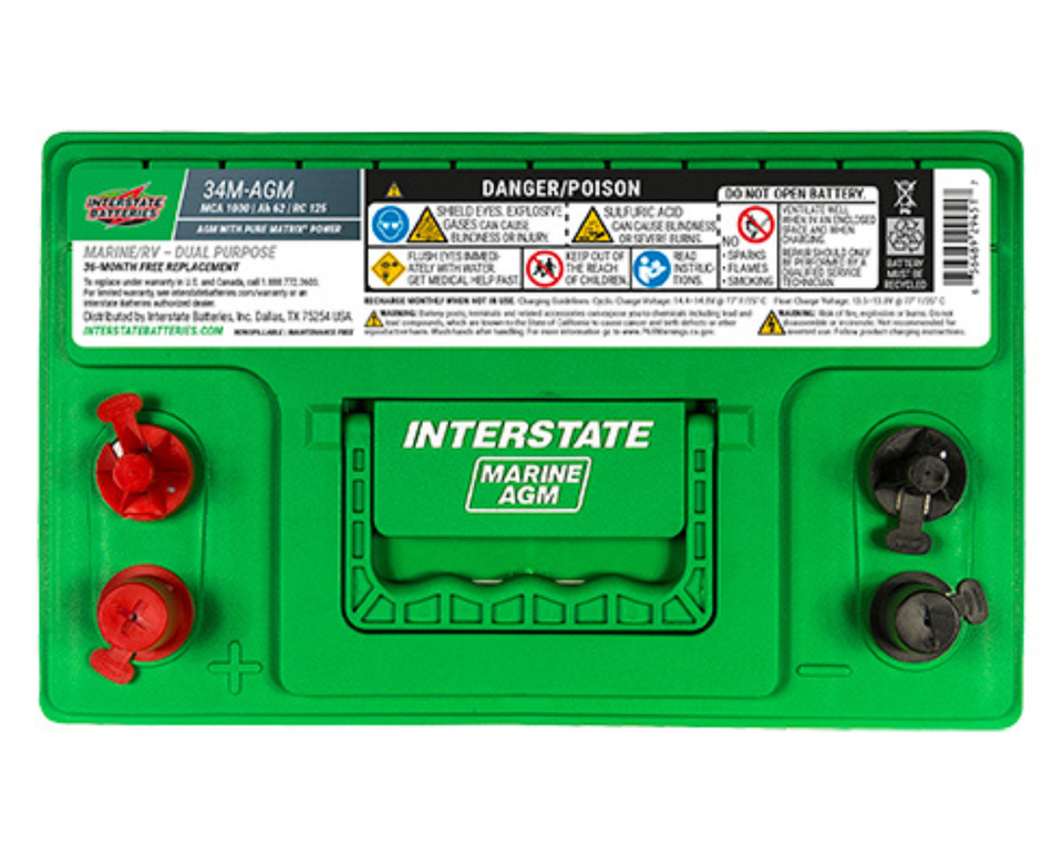 Interstate Batteries Marine/RV 12V 62Ah Dual Purpose Group Size 34M AGM ...
