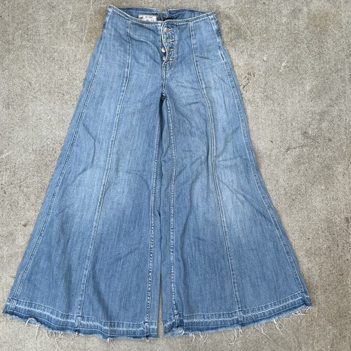 Free People Wide Leg Flare Denim Jeans Size 25 Button Fly Boho | eBay
