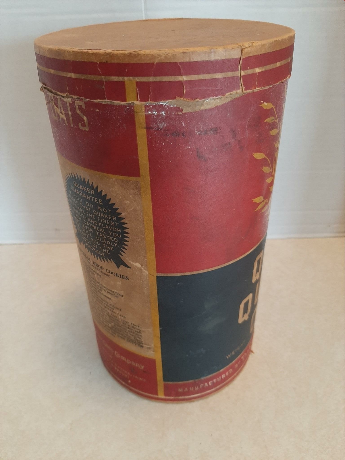 Vintage 1940's Quick Quaker Oats 3 lb. Cardboard Container (Empty ...