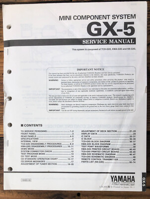 Yamaha GX-5 Stereo Service Manual *Original* | eBay