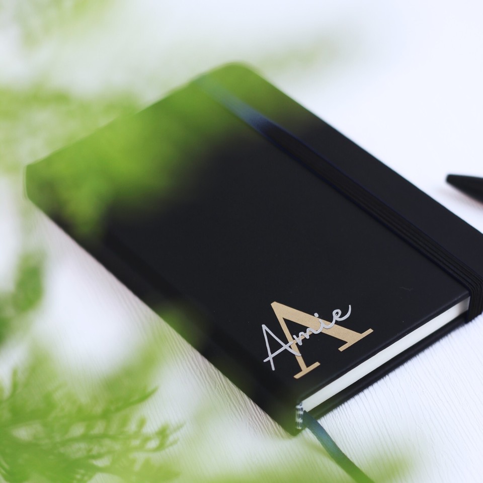 Personalised A6 Lined Hardback Monogram Notebook Black Initial & Name ...