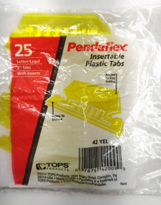 NEW 25 pcs Pendaflex Insertable Plastic Tabs with insert, Hanging ...