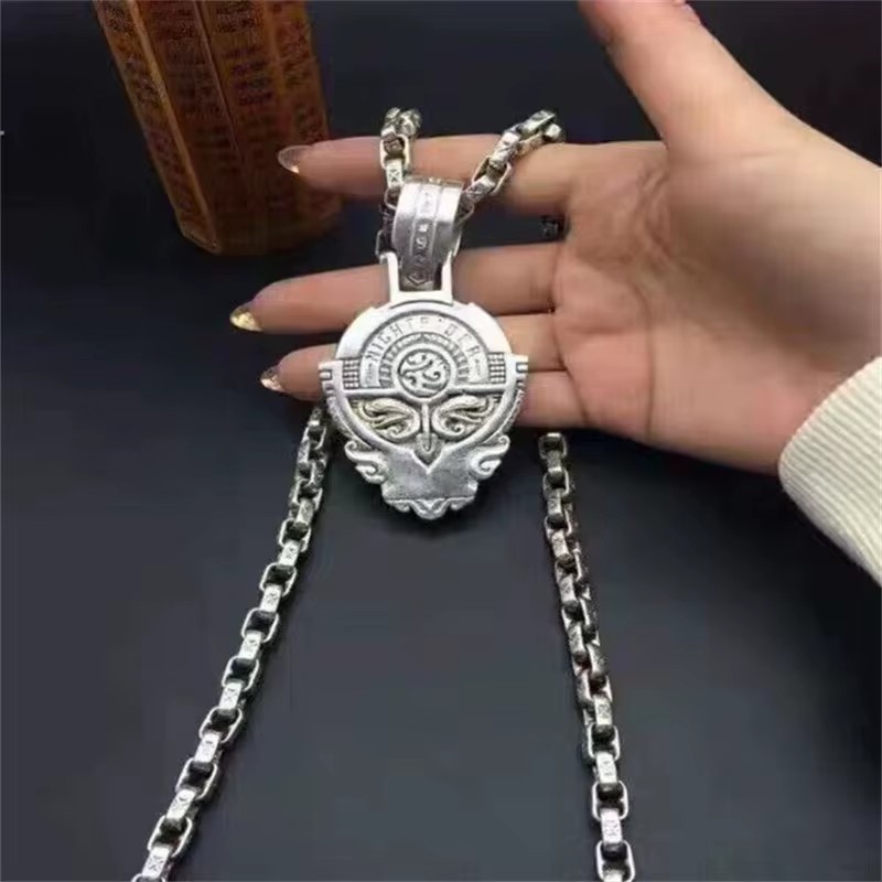 Ornate Tibetan Silver Lion Medallion 2-Sides w/ Heavy Chain Necklace | eBay