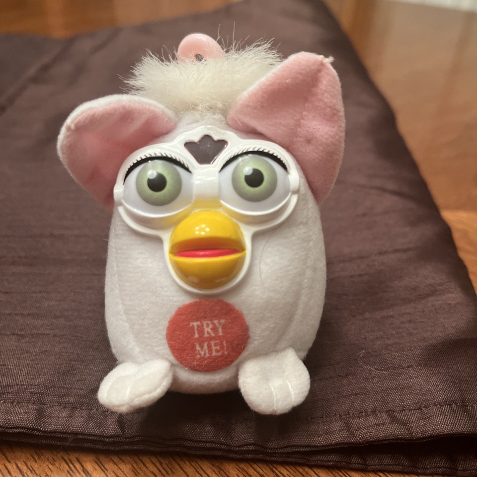 Furby Talking Keychain Clip White Blue Eyes Original Tiger Electronics ...