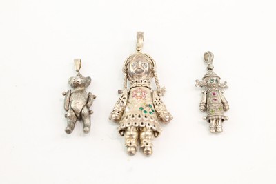 Sterling Silver Articulated Pendants Stone Set Bear Rag Doll x 3 (26g ...