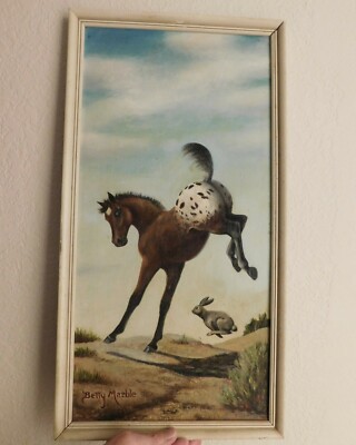 Betty Marble Original Oil Painting APPALOOSA HORSE Colt & COTTONTAIL ...