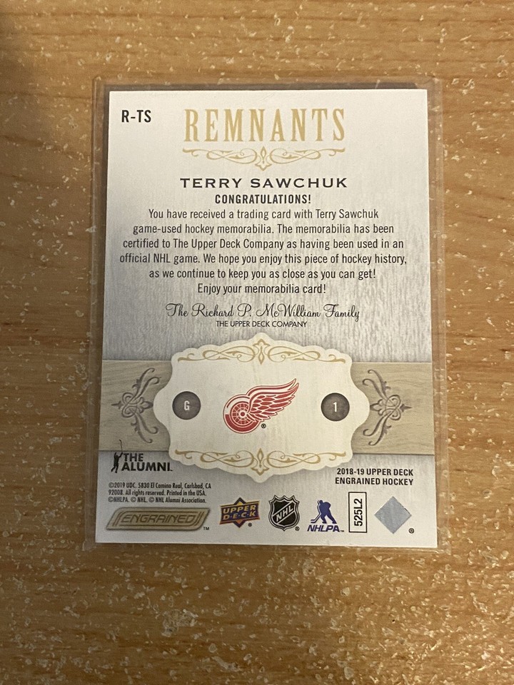 2018-19 Upper Deck Engrained Remnants Terry Sawchuk Stick Relic /100 ...