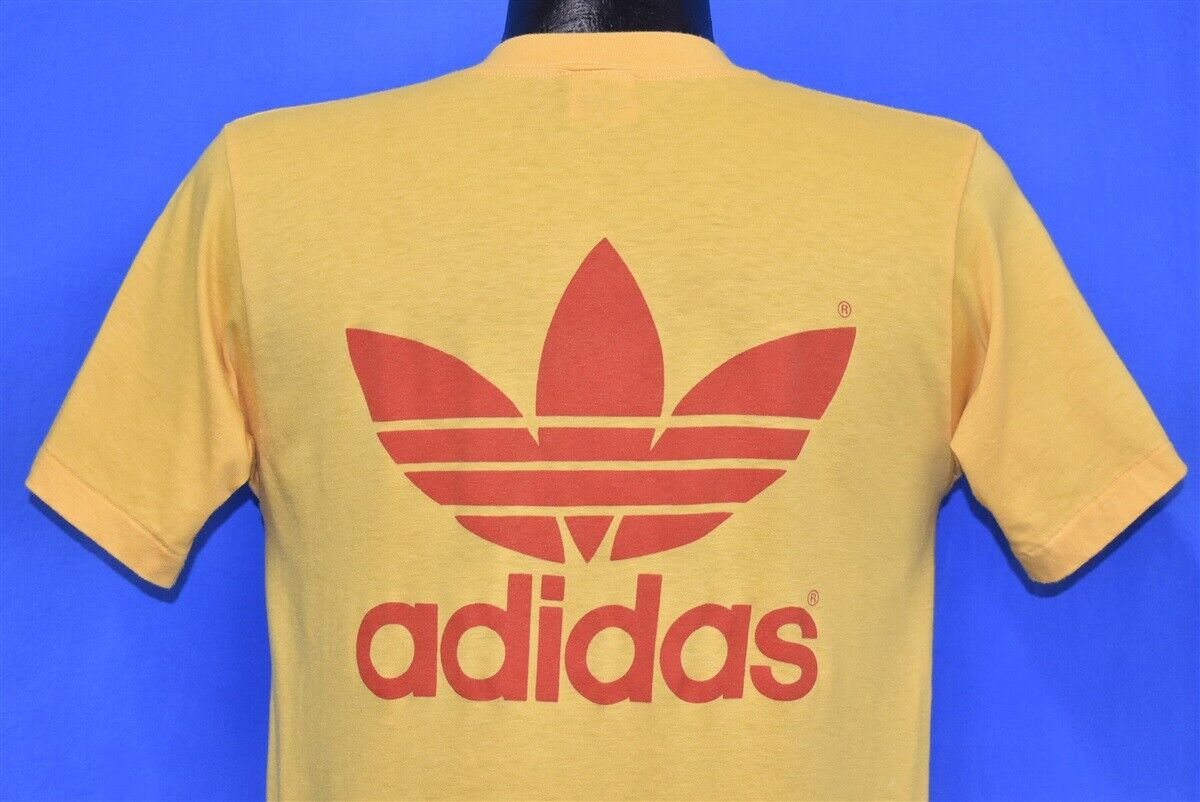 vintage 80s ADIDAS TREFOIL LOGO 2 SIDED YELLOW 50/50 vintage 80s ADIDAS TREFOIL LOGO 2 SIDED YELLOW 50/50