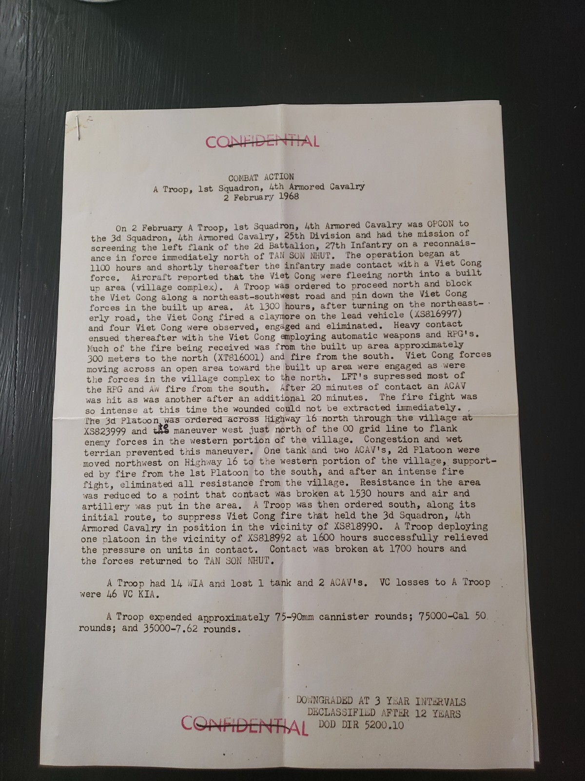 Reproduction Tet Offensive Combat Action Report and Map 4th Armored ...