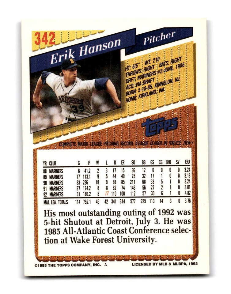 1993 Topps Gold Erik Hanson 342 | eBay