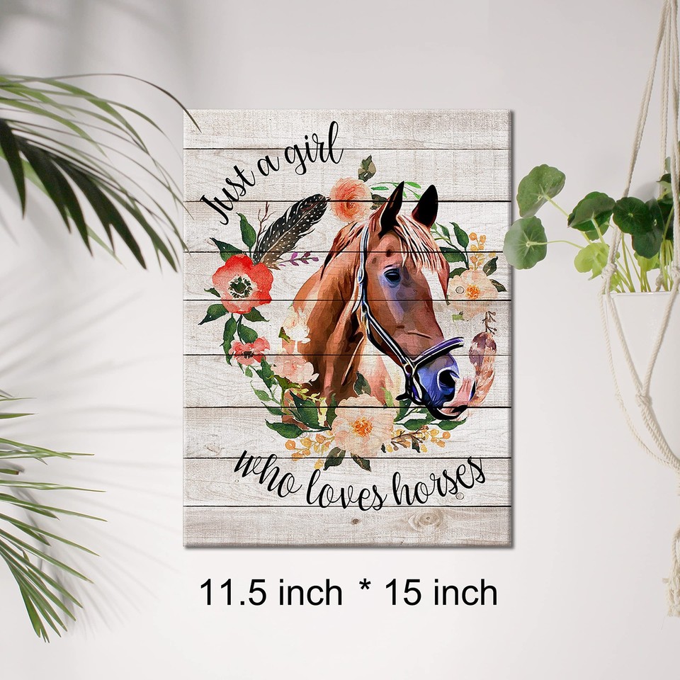Just a Girl Who Loves Horses Flowers Quote Canvas Wall Art Horse with ...