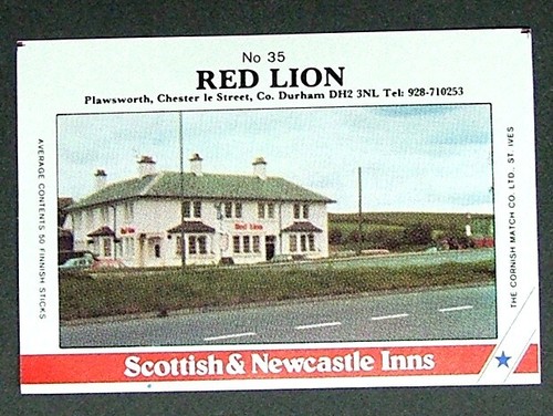 Matchbox label Pub Inn Red Lion Plawsworth Chester Le Street Co Durham ...
