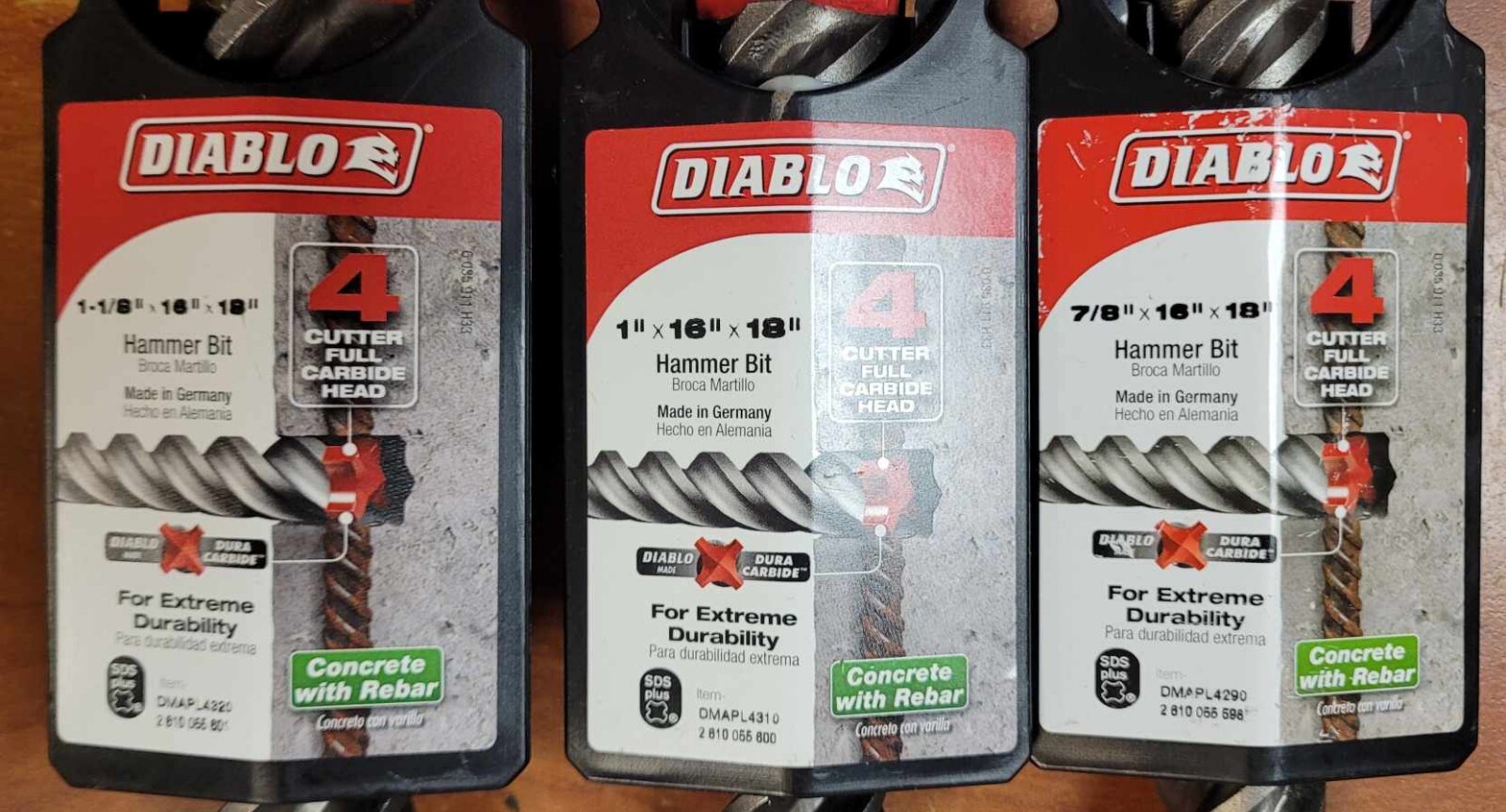 New! Diablo 7/8", 1", 1-1/8"x16"x18" Concrete w/Rebar SDS-Plus 4-Cutter ...