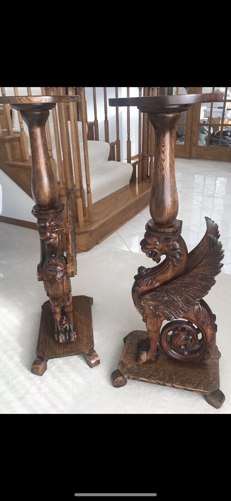 Pair Of Wooden Carved Griffins Gryphon Stands | eBay
