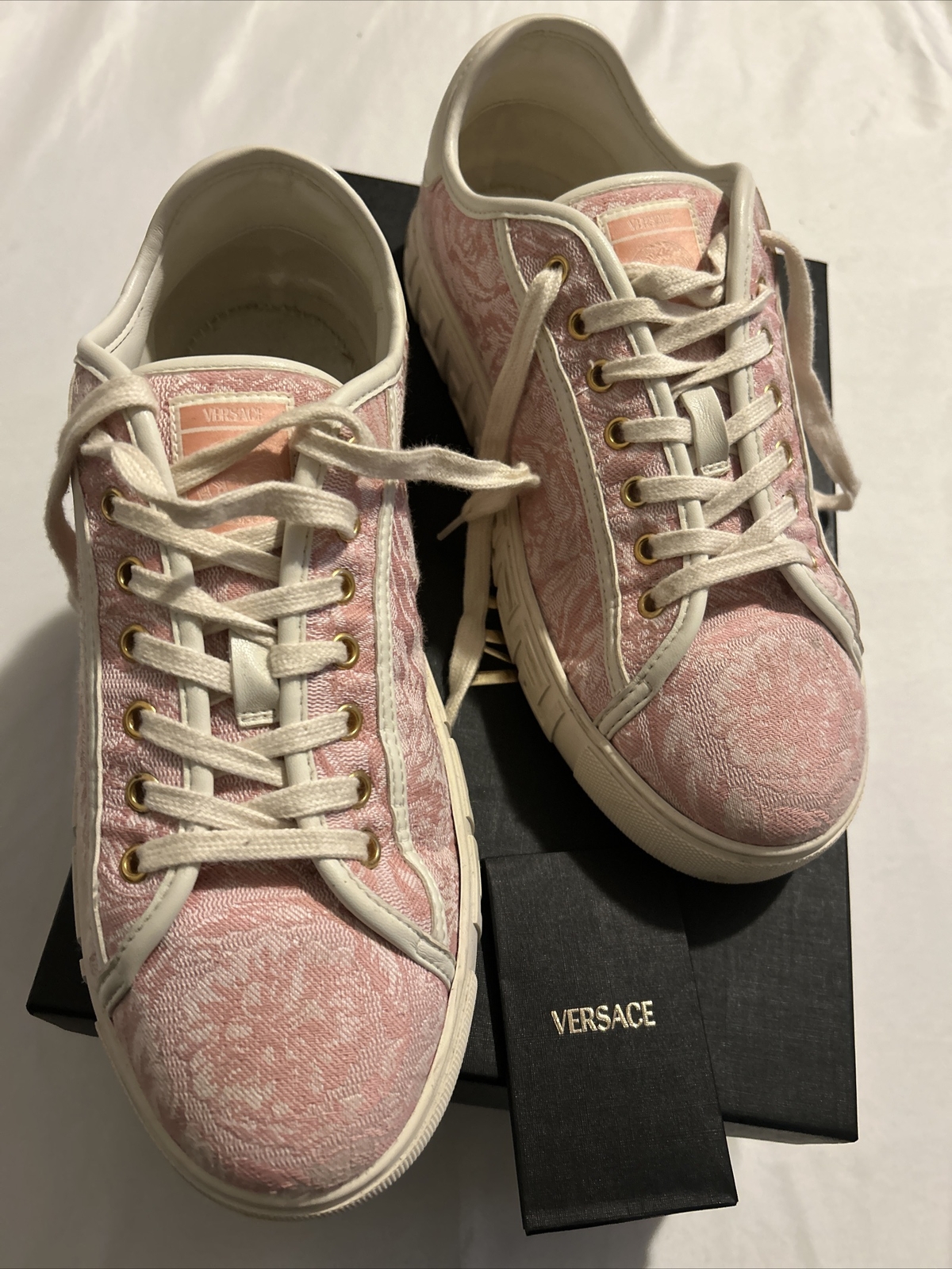 Versace Jacquard Leather Trim Sneaker Made In Italy S… - Gem
