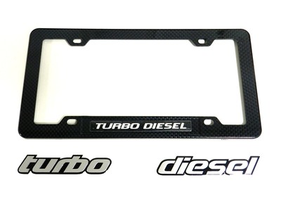 BLACK/SILVER TURBO DIESEL ENGINE LICENSE PLATE TAG FRAME - CARBON FIBER ...