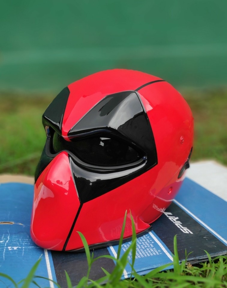 Custom Deadpool Red Helmet Bobber Chopper For Motorcycle ( approved DOT ...