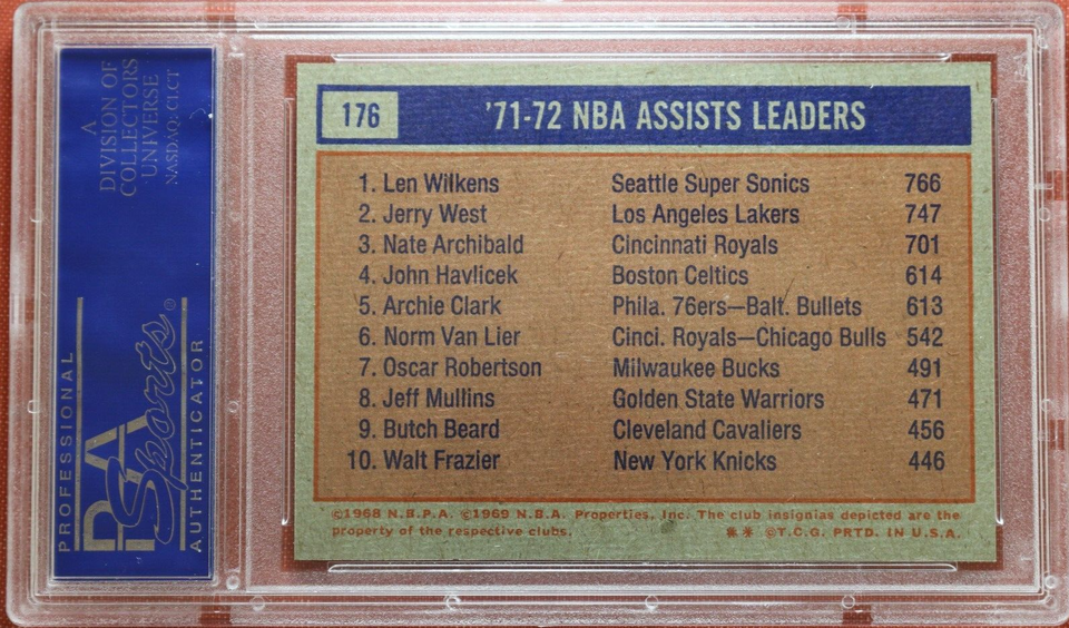 1972 Topps basketball card NBA ASSIST LEADERS WEST / WILKENS #176 PSA 9 ...