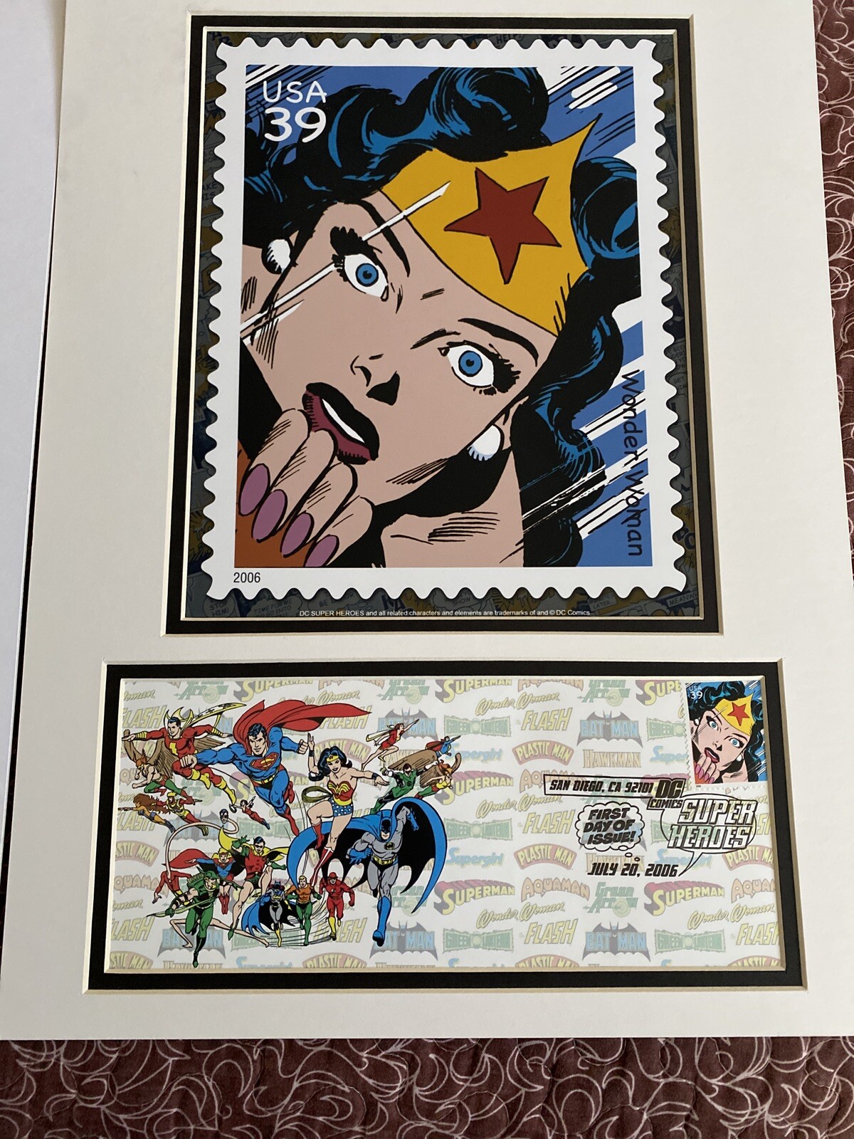 2 DC COMICS SUPER HEROS STAMP ART USPOST 1ST DAY OF ISSUE JULY 2006 ...