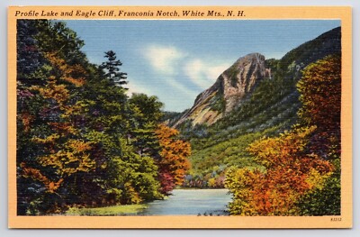 Vintage Linen Postcard Profile Lake Eagle Cliff Franconia Notch White ...