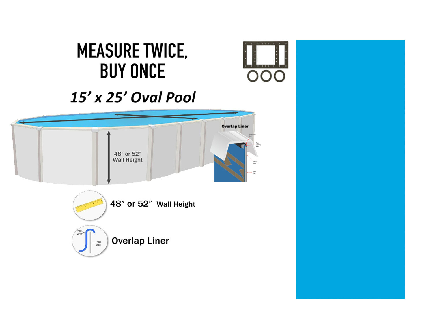 15' x 25' Oval Overlap Above Ground Swimming Pool Liners - 48" / 52 ...