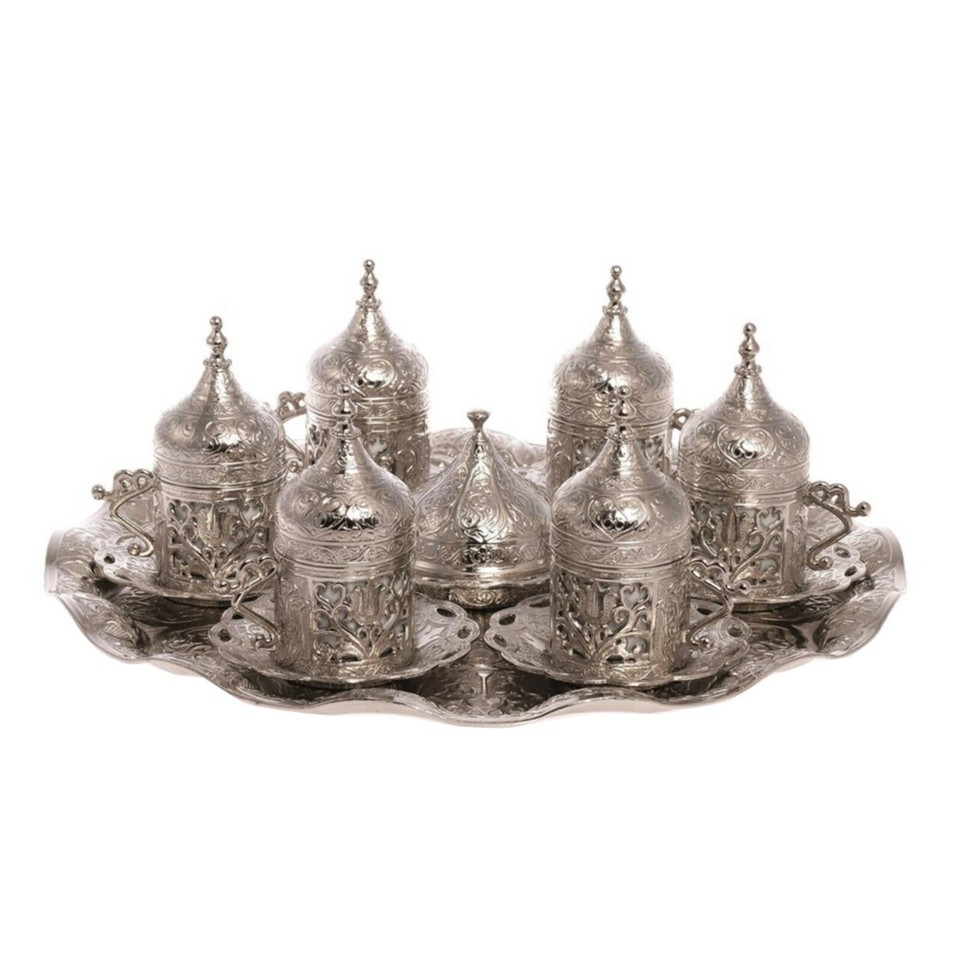 Ottoman Turkish Silver Metal Tea Coffee Saucers Cups Tray Set - Over ...