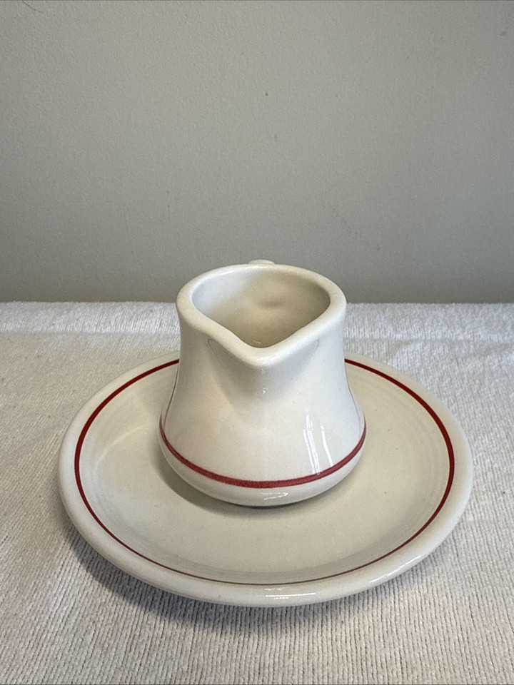 Vintage Homer Laughlin Creamer And Saucer - Restaurantware Red Stripes ...