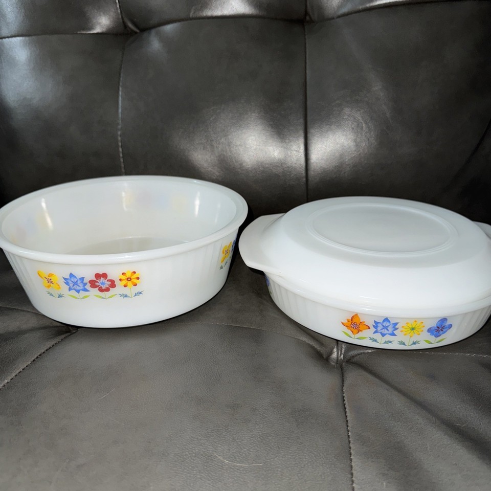 2 Phoenix Opalware Casserole Dish Serving Bowl Glass Vintage Floral ...