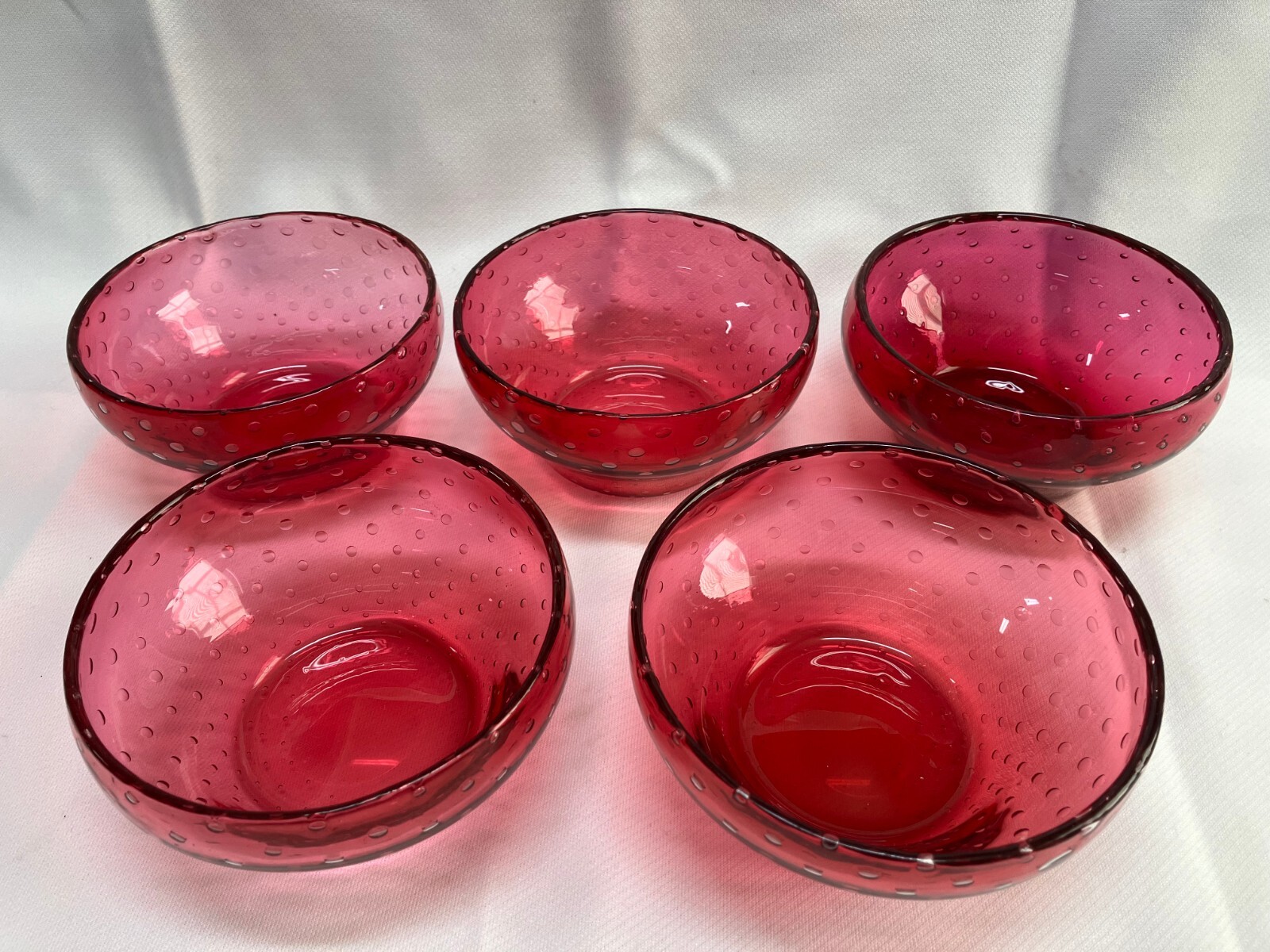 Set of 5 Vintage Ruby Bubble Glass Bowls 5 inch Art Modern | eBay