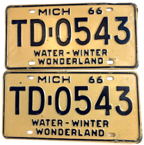 Vintage 1966 Michigan Auto License Plate Set Man Cave TD-0543 Decor ...